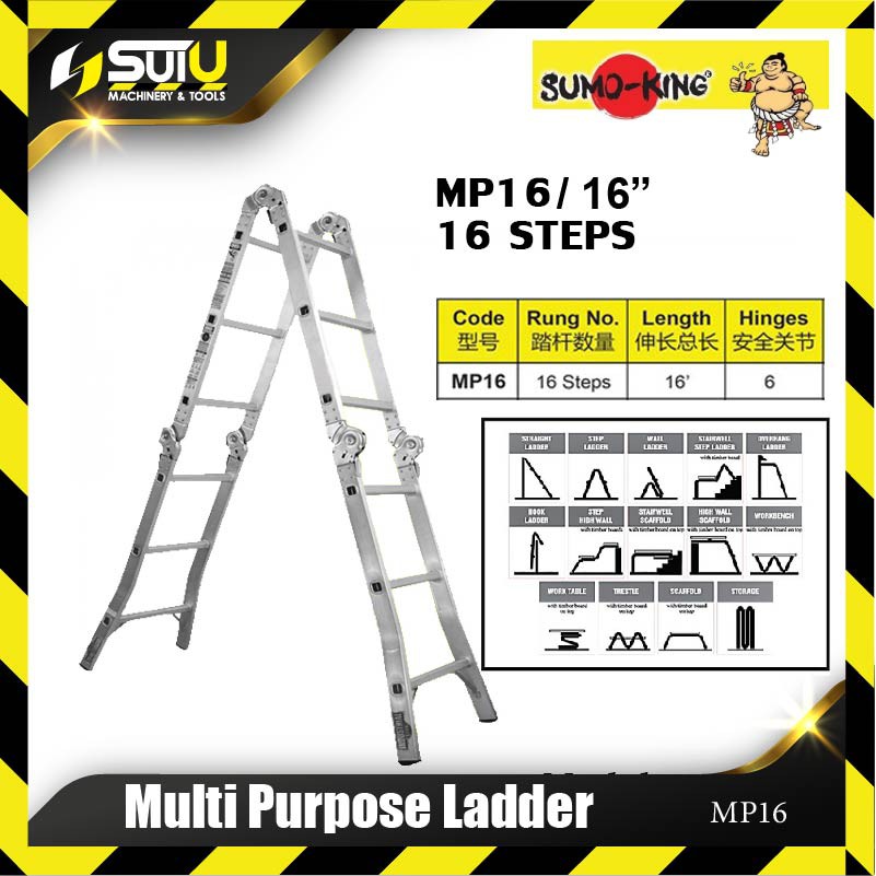SUMO KING MP16 16 Steps 6 Hinges Heavy Duty Multipurpose Ladder / Tangga | Shopee Malaysia