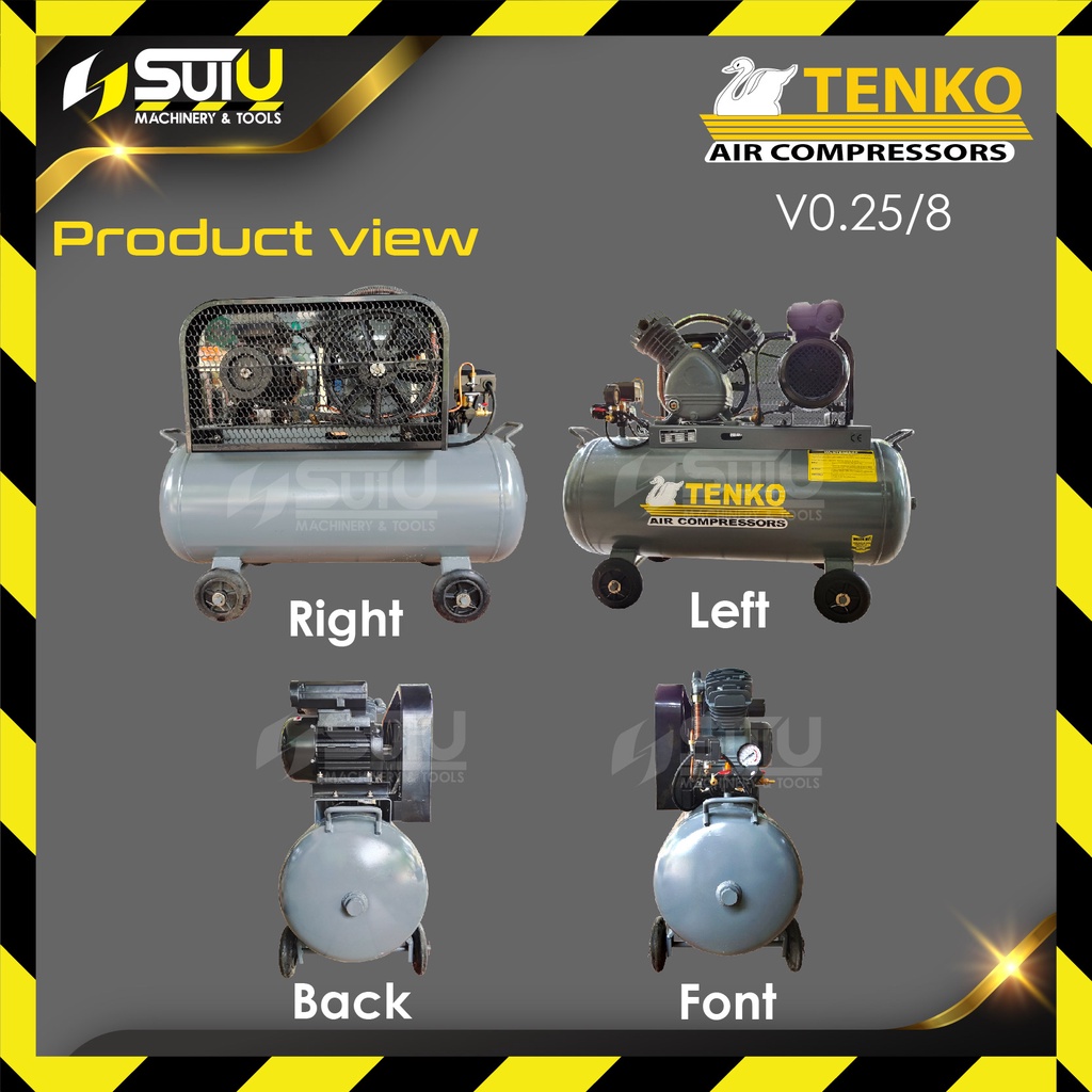 TENKO V-0.25 / V0.25 / V-0.25/8 90L 2.5HP 8Bar Air-Cooled Air ...