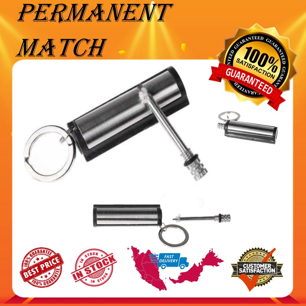 Permanent Match Striker Lighter with Key Chain Silver Camping Outdoor ...