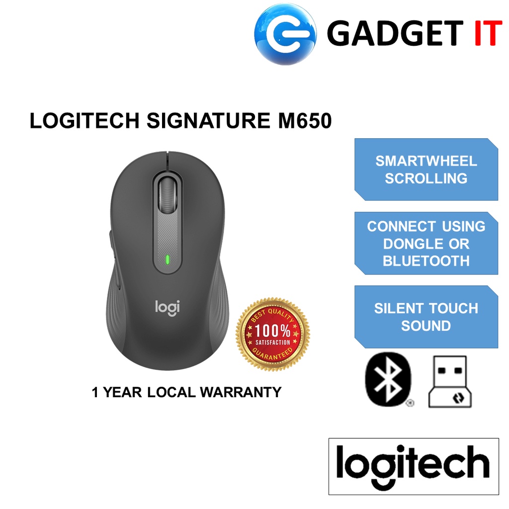 LOGITECH SIGNATURE M650 / M650 L WIRELESS MOUSE WITH SILENT CLICKS, BLUETOOTH MOUSE (910-006247/ ...