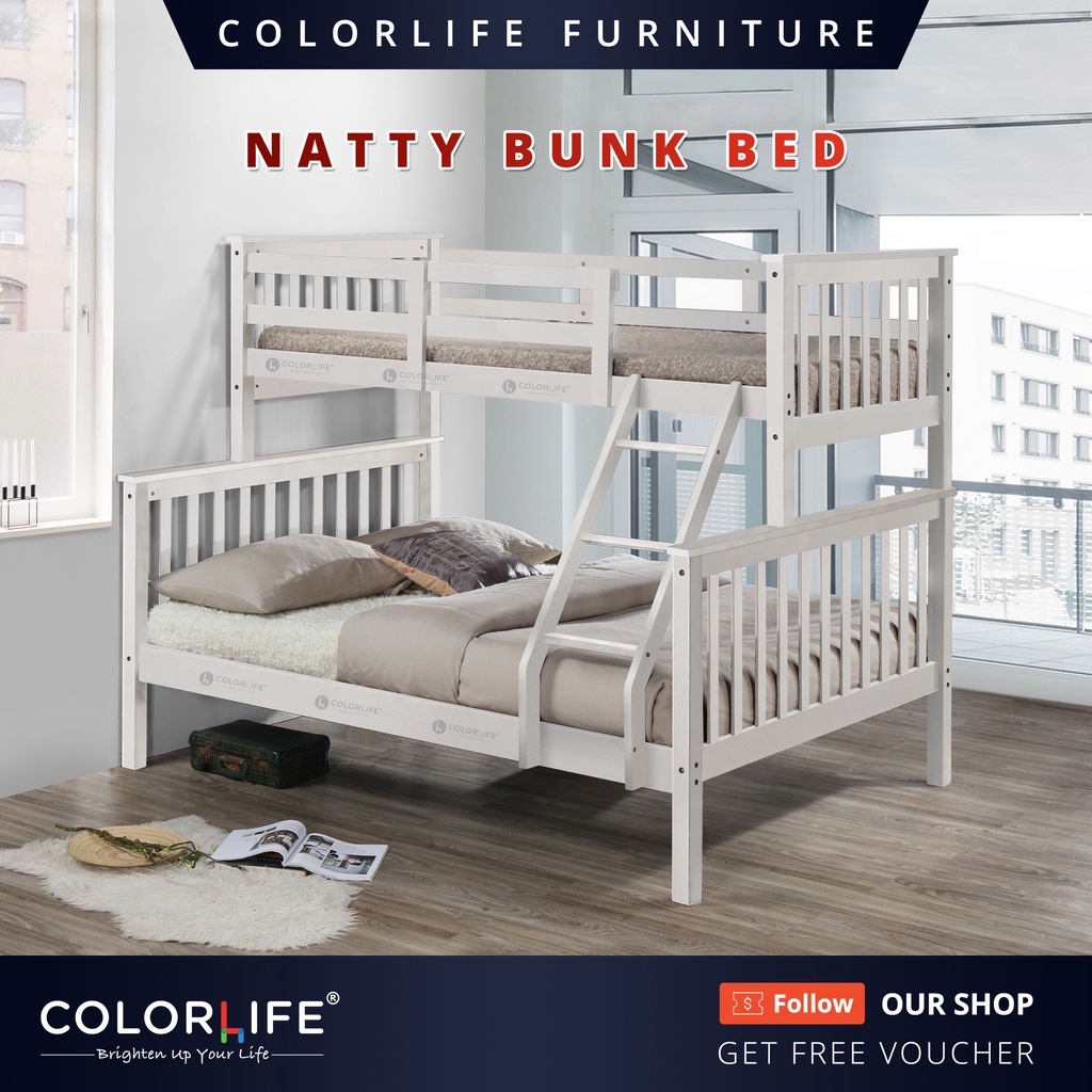 Color Life Natty Bunk Bed / Strong Solid Wood / Single & Queen Size Bed ...