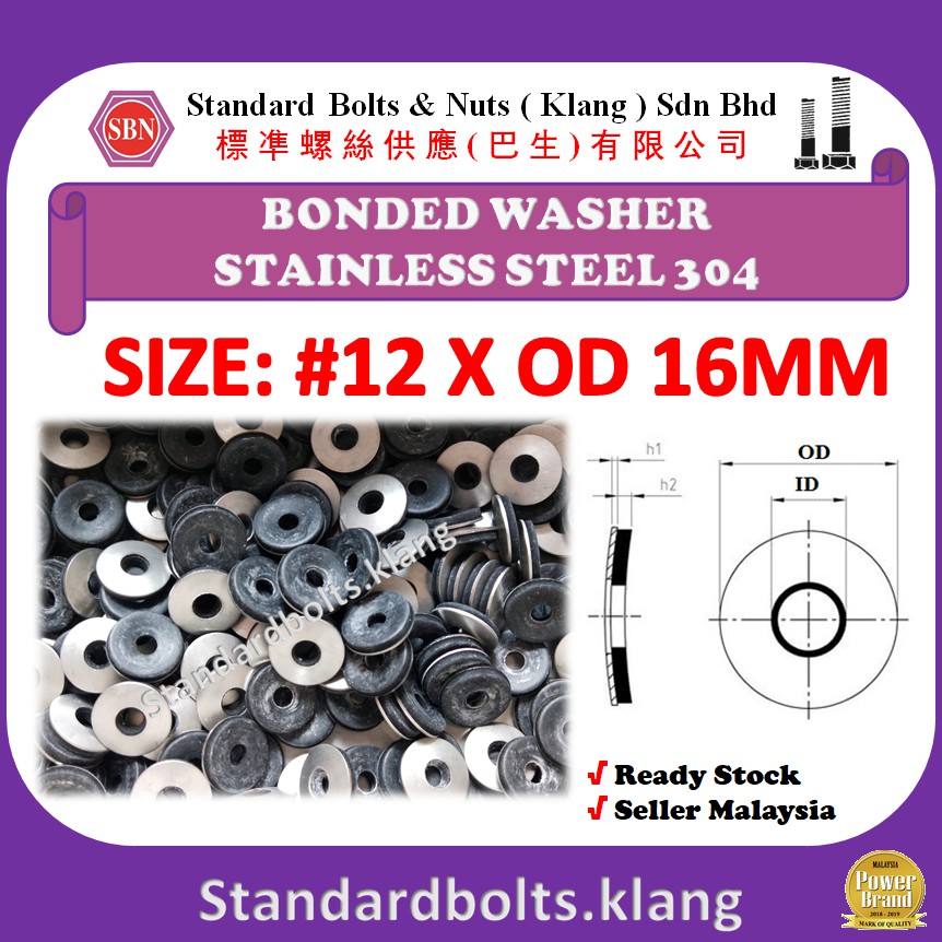 (3,500PCS) #12 X OD 16MM STAINLESS STEEL 304 BONDED WASHER | Shopee ...
