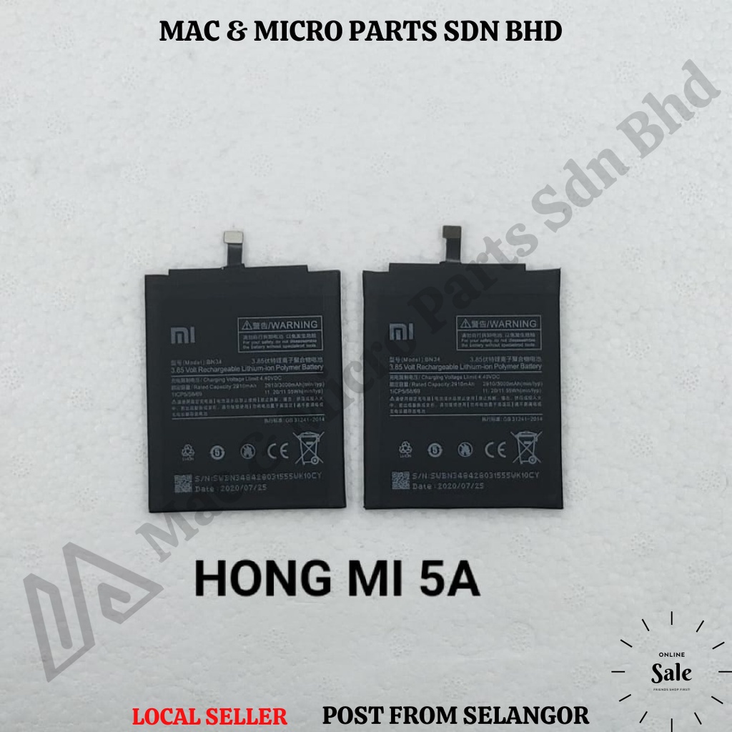 MG BRAND HONG MI 5A BATTERY MODEL BN34 (3000mAh) | Shopee Malaysia
