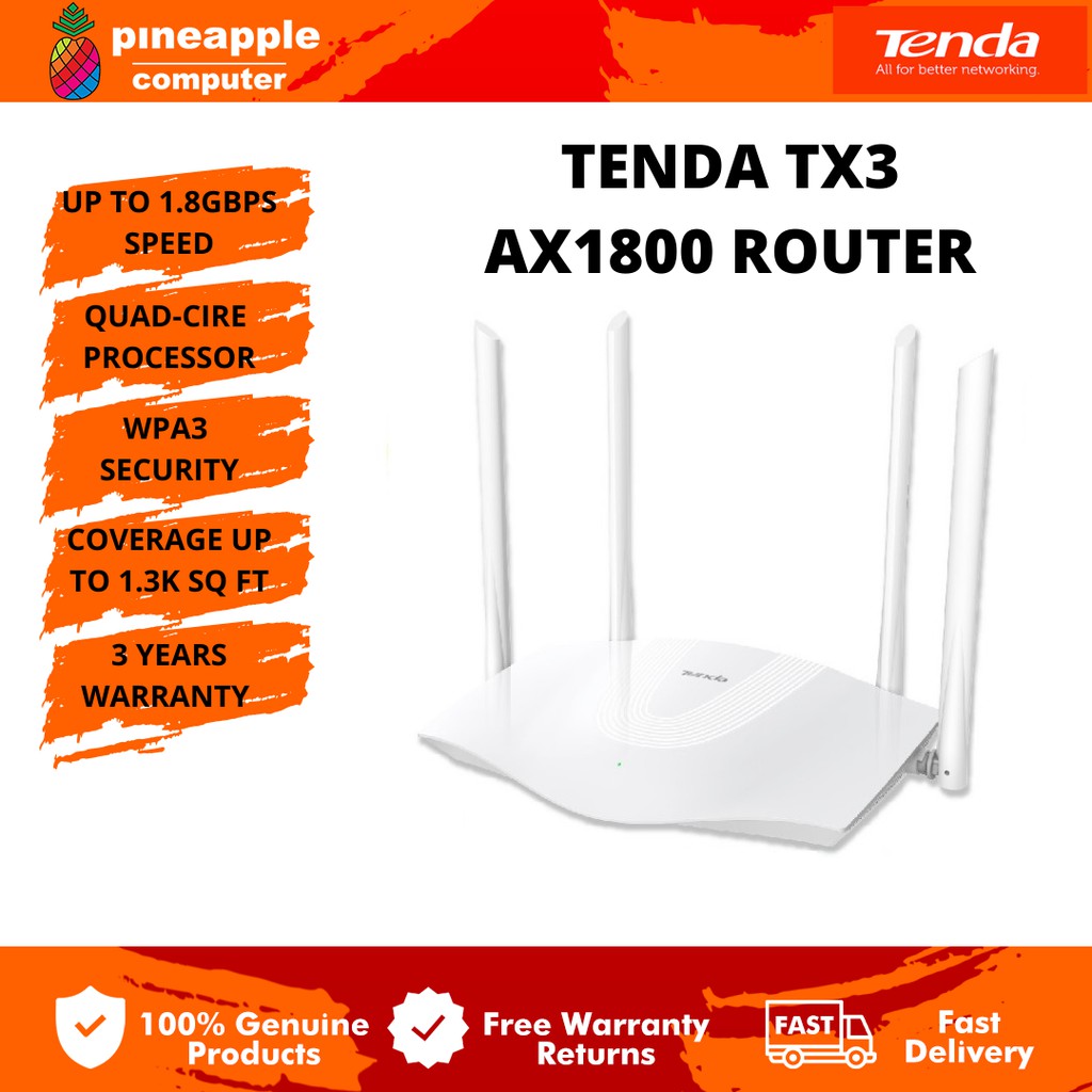 Tenda TX3 AX1800 Dual Band Gigabit Quad-core Wi-Fi 6 Router TX3 ...