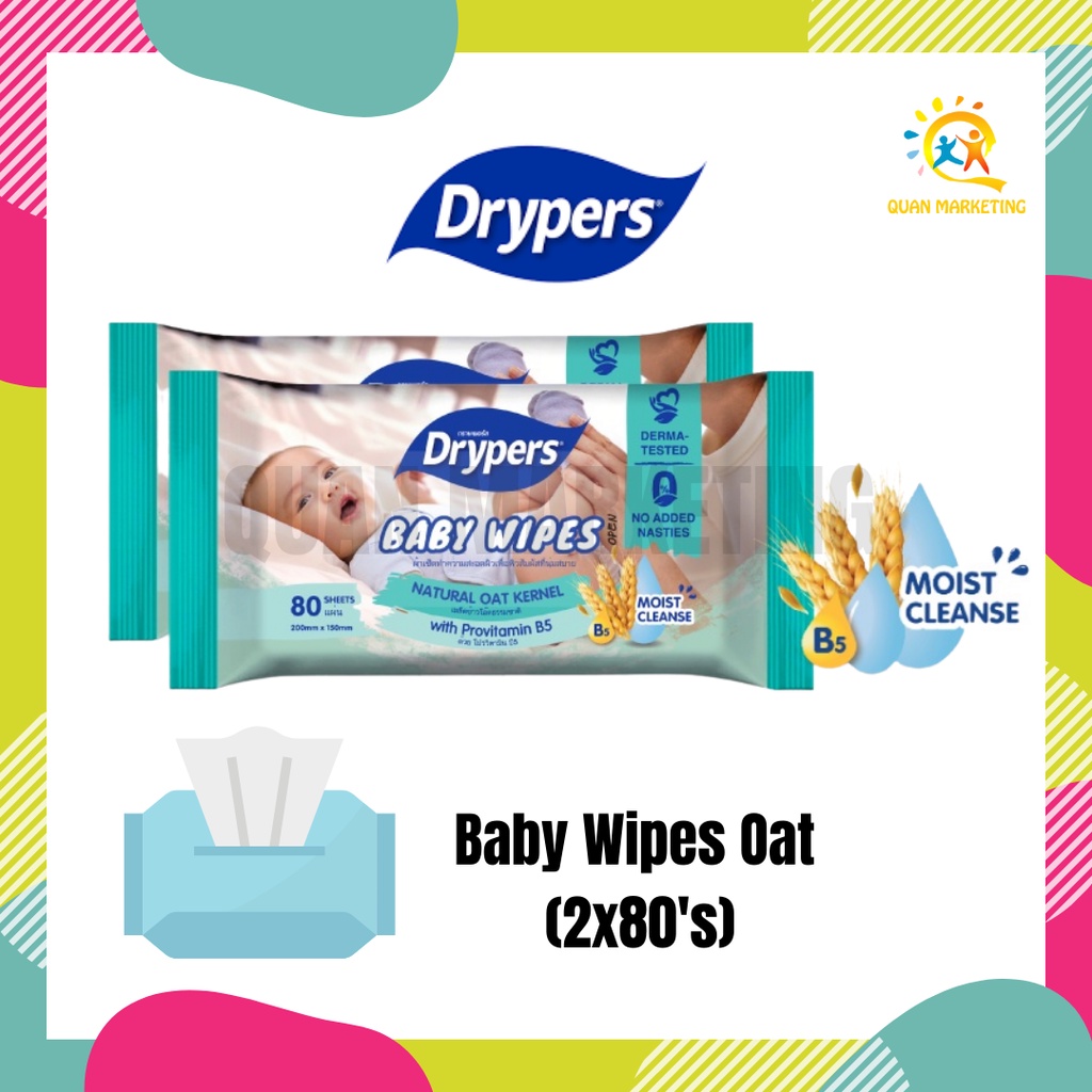 Drypers Baby Wipes Oat ( 2 x 80's ) / Wet Tissue / Wet Wipes | Shopee ...