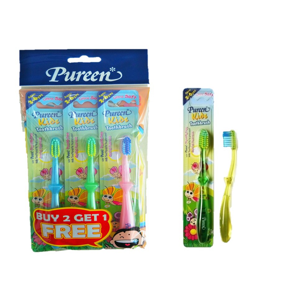 Pureen Kids Toothbrush 2-6 Years Old Value Pack (Buy 2 Free 1) | Shopee ...
