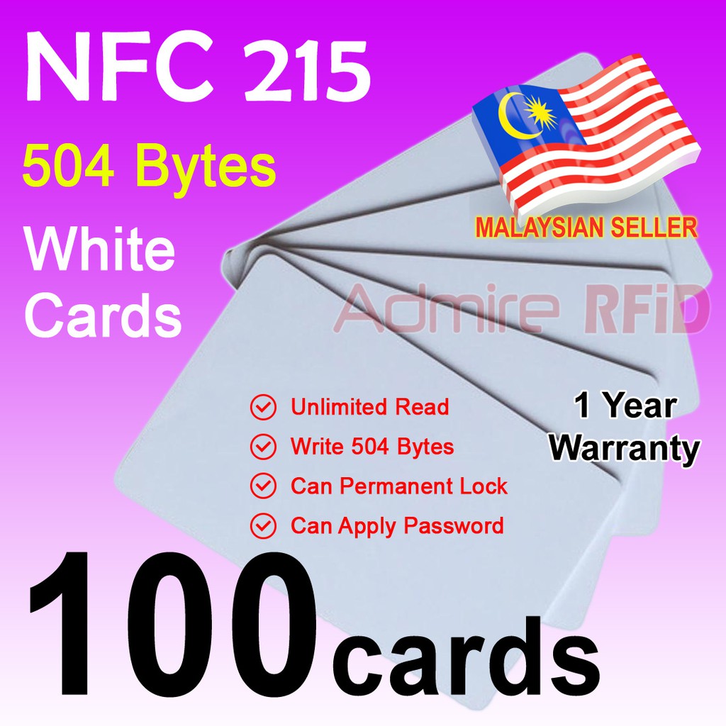100 cards x NFC Tag NTAG 215 White Card 504 Bytes Writable NTAG215 ...