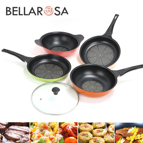 Kitchen Flower Frying Pan 5-Set / Diamond Coating / Frypan / wok ...