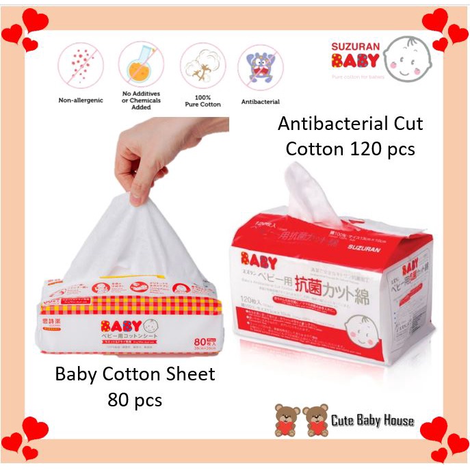 Suzuran Baby Antibacterial Cut Cotton (120pcs) / Baby Cotton Sheet ...