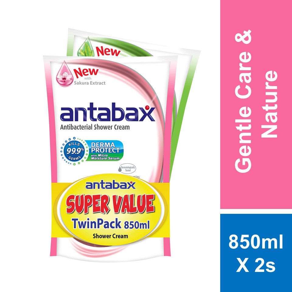 Antabax Antibacterial Shower Cream Gentle Care + Nature Twin Pack 850ml ...