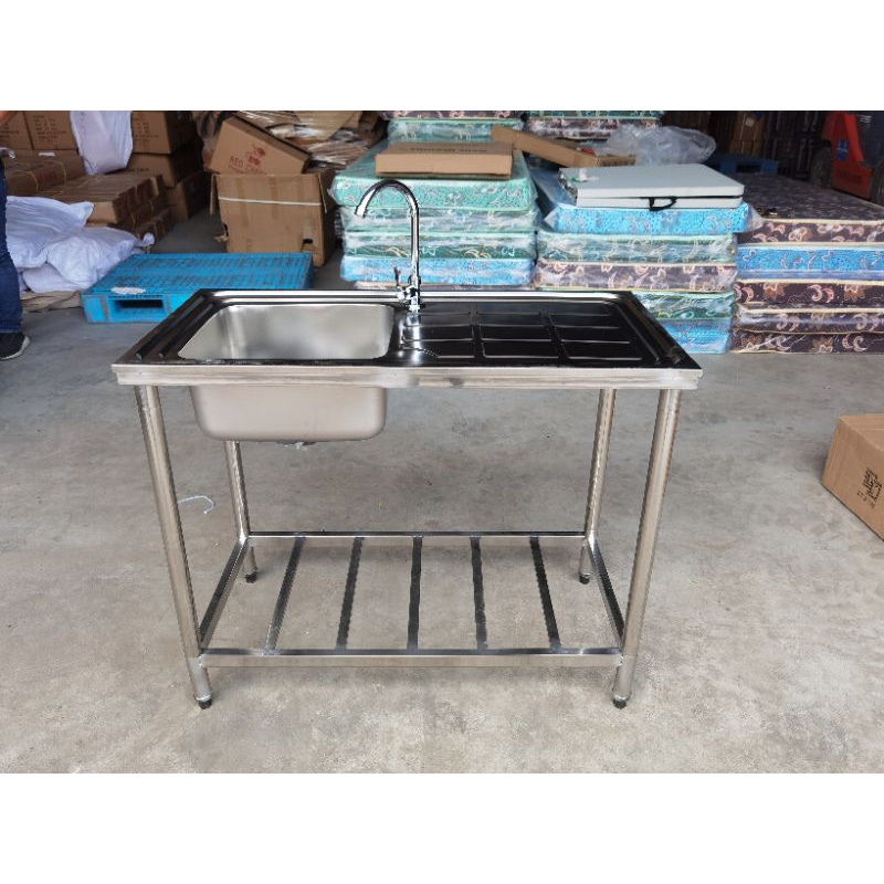 KT WARE Stainless steel double sink with rack / sinki berkembar meja ...