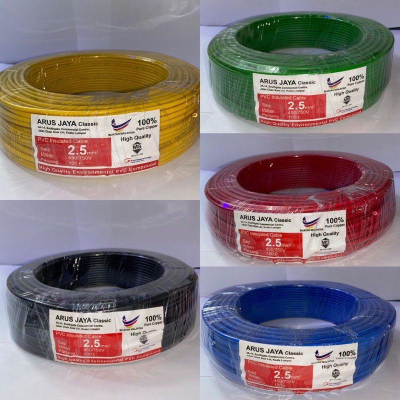 ARUS JAYA KABEL 1.5mm² / 2.5mm² / 4mm² (100M) PVC Insulated Cable Wire ...