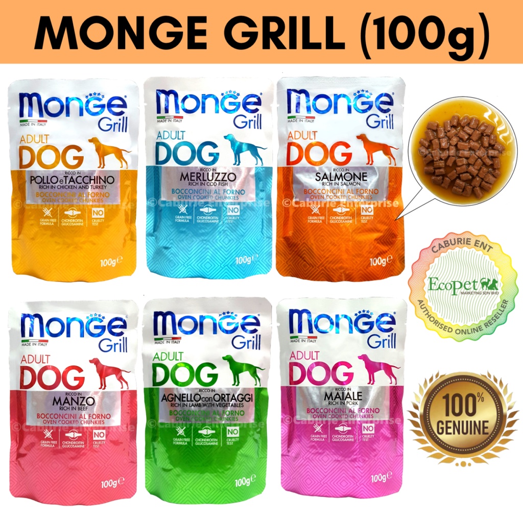 MONGE GRILL (100g): Chicken + Turkey, Cod, Salmon, Pork, Lamb, Beef ...