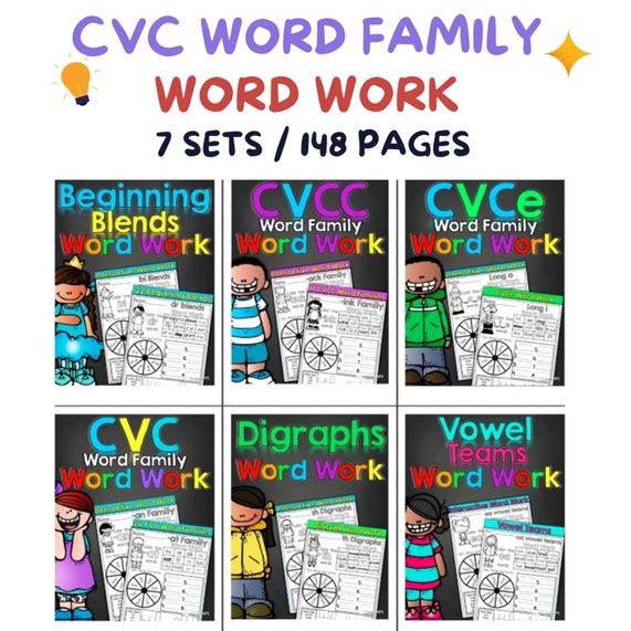 E3 CVC Word Family Word Work Bundle Printable (PDF) 7 sets Preschool ...