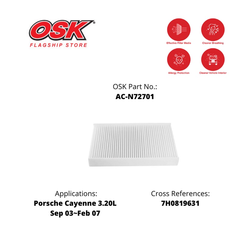 OSK CABIN FILTER for Porsche Cayenne 3.20L Sep 03~Feb 07 7H0819631 ...