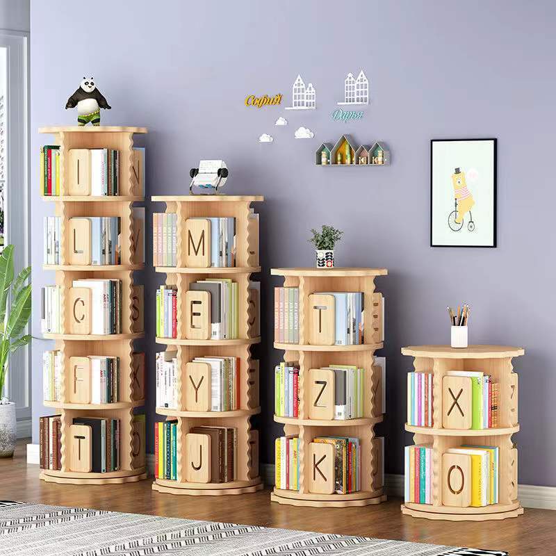 Solid Wood Rotating Bookshelf Floor Simple Home Children's Picture Book ...