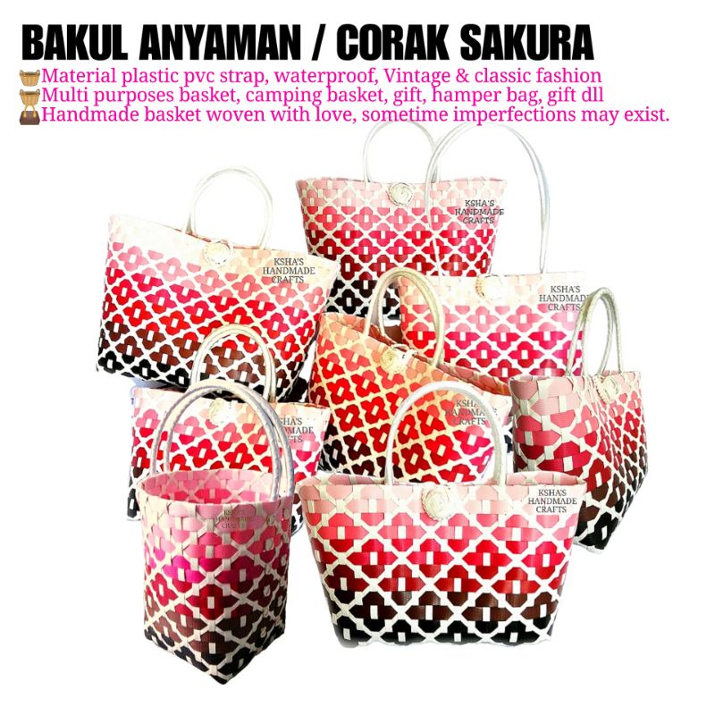 BAKUL ANYAMAN SULAM SAKURA SIZE S, M, L PRE ORDER KRAFTANGAN SARAWAK HOSE HANDLES MIX TONE COLOR ...