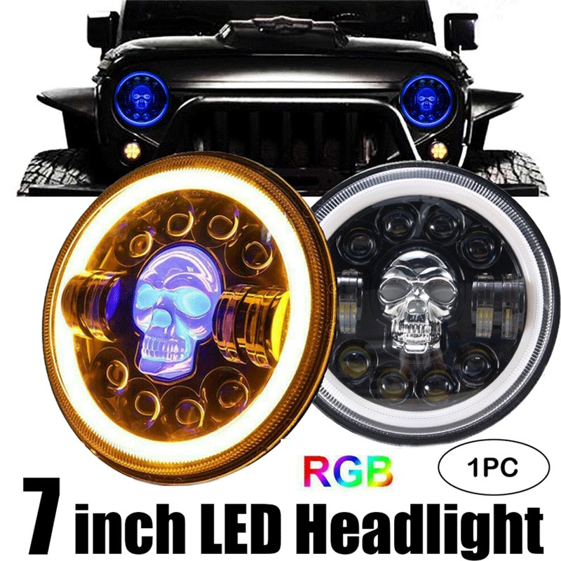 1 pcs 75W 7 Inch Motorcycle Headlight LED Black H4 Hi-Lo Beam DRL Bike ...