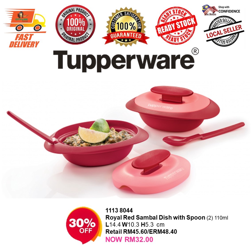 Tupperware Royal Red Sambal Dish with Spoon (2) 110ml (1113 8044 ...