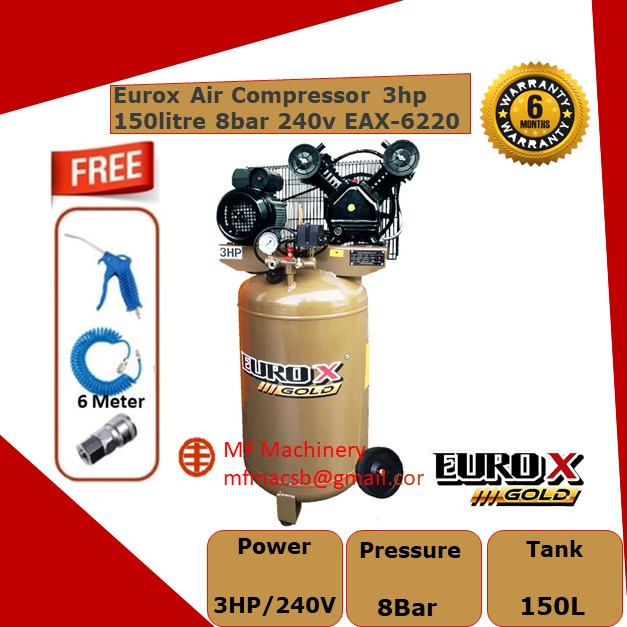 Mf Eurox EAW-6220 EAW6220 Air Compressor 3hp 150litre 8bar 240v | Shopee Malaysia