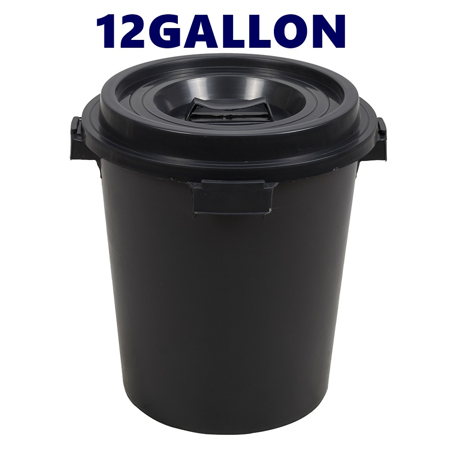 12 Gallon/45 Liter Black Plastic Dustbin With Cover/Tong Sampah Hitam/ Garbage Bin/Rubbish Bin ...