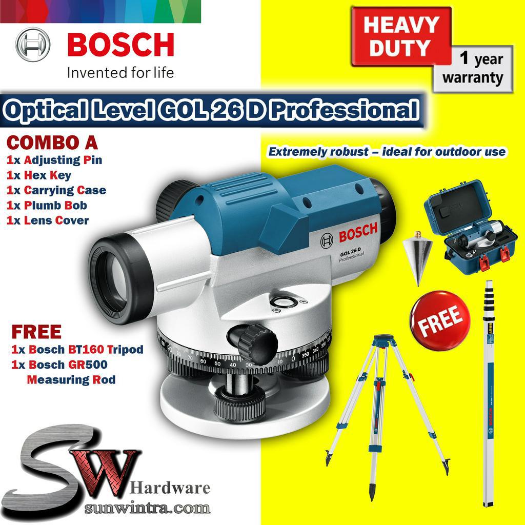 BOSCH OPTICAL LEVEL GOL26D PROFESSIONAL F.O.C TRIPOD & MEASURING ROD ...