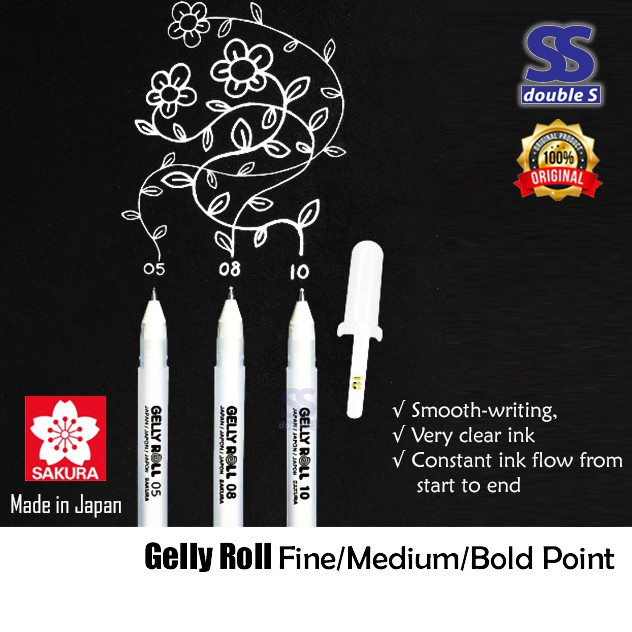Sakura Gelly Roll Gel Pen/Pen Dakwat Gel Putih Fine/Medium/Bold-White ...
