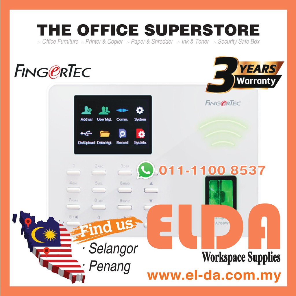 **Imbasan Jari** FingerTec TA700W (Fingerscan Time Attendance) (Punch ...