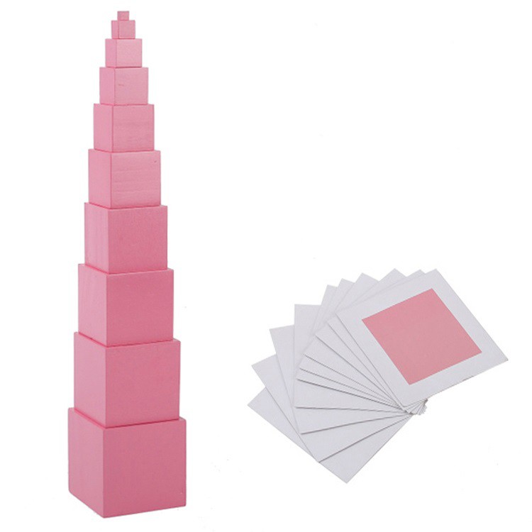 Montessori Sensorial Wooden Pink Tower Building Blocks Set Toy | Shopee ...