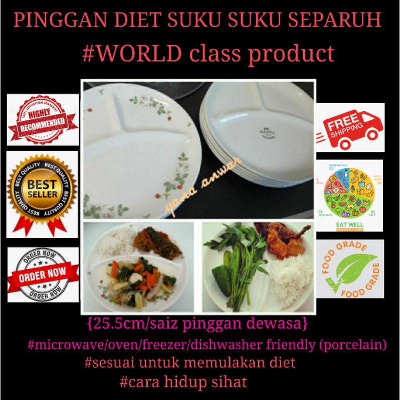 {JAPANESE QUALITY}divided plate/Healthy plate/Pinggan suku suku separuh ...