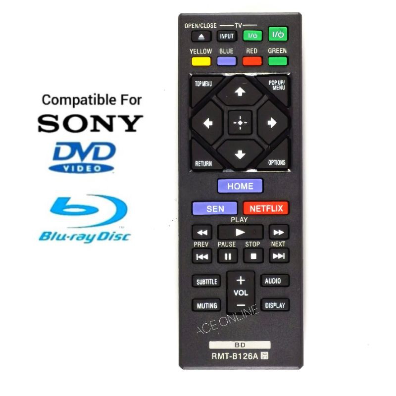 Sony Blu Ray DVD Player Remote Control RMT-B126A Compatible With BDP ...