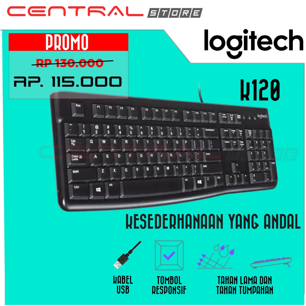 HITAM New Original LOGITECH K120 USB Wired Black Wired Keyboard | Shopee Malaysia