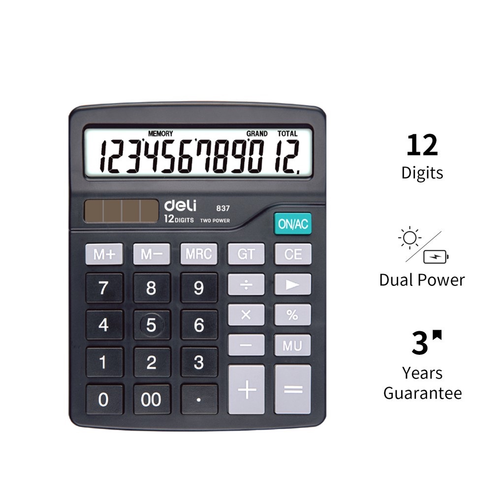 # Ready Stock # Deli Calculator Battery Solar Dual Power Rubber ...