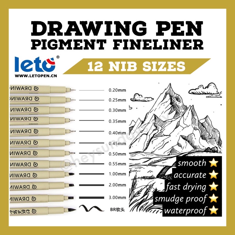 🎁🇲🇾 Leto Pigment Ink Drawing Pen | Waterproof Fineliner | Pigma Micron ...