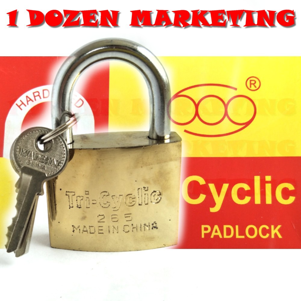 1 Dozen Tri-Cyclic Brass Pad Lock 50 mm 265 Padlock 3 Keys | Shopee ...