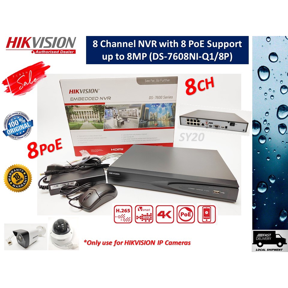 HIKVISION 8 Channel 8CH NVR with 8 PoE Support up to 8MP - Network ...