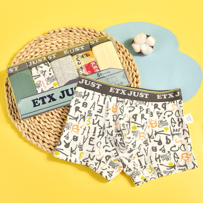 ETX 5PCS Cotton Boys Boxer Briefs Cartoon Kids Underwear Teens ...