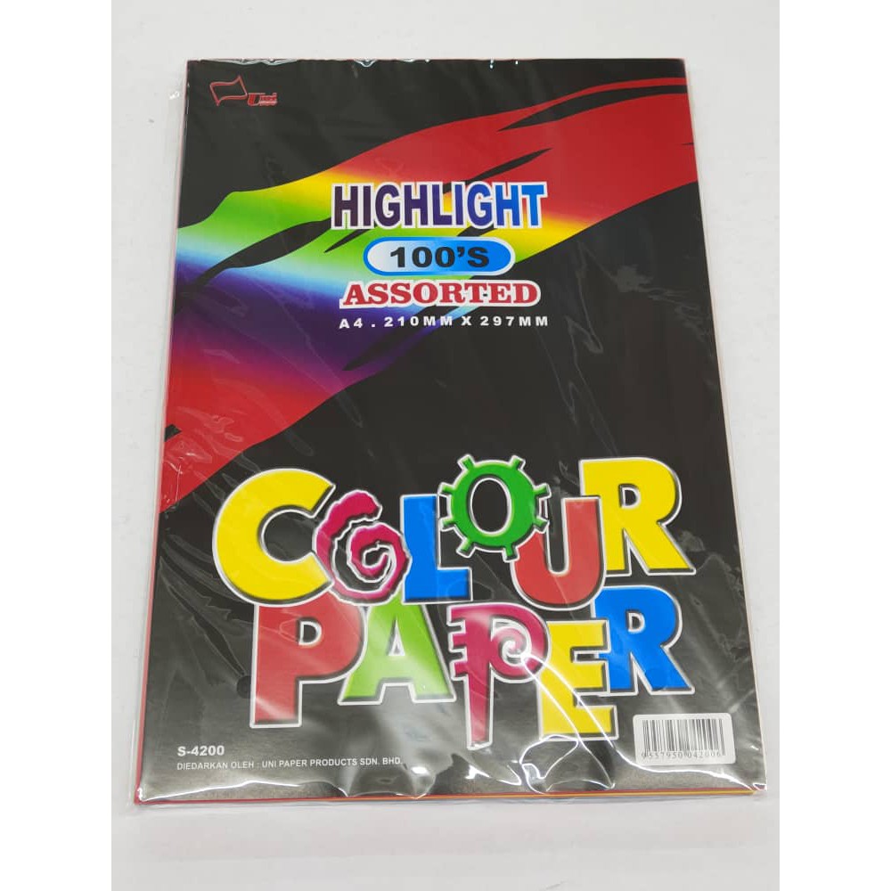 Uni A4 Highlight Assorted Colour Paper 100's 80Gsm (S-4200) | Shopee ...