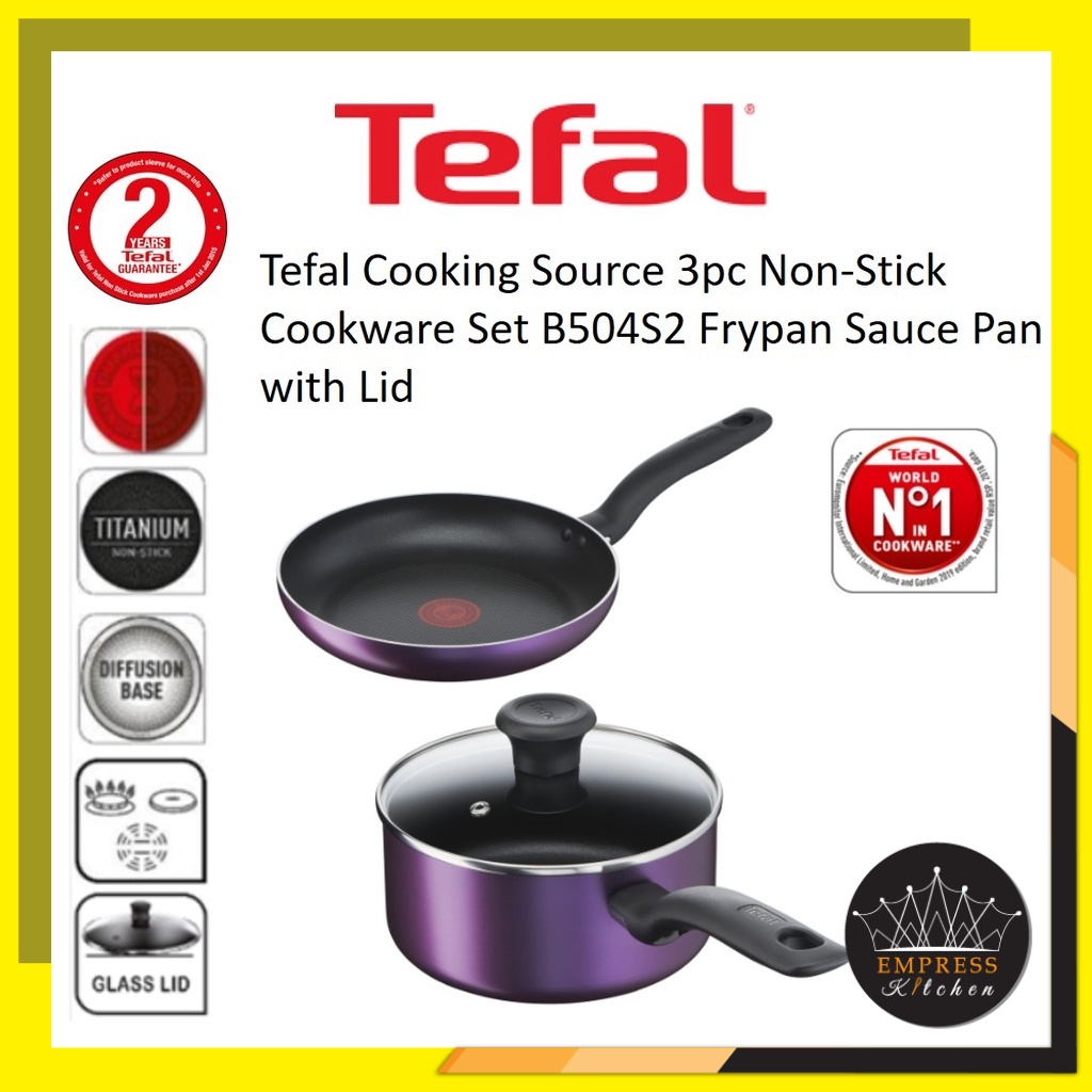 Tefal Cooking Source 3pc Non-Stick Cookware Set B504S2 Frypan Sauce Pan ...