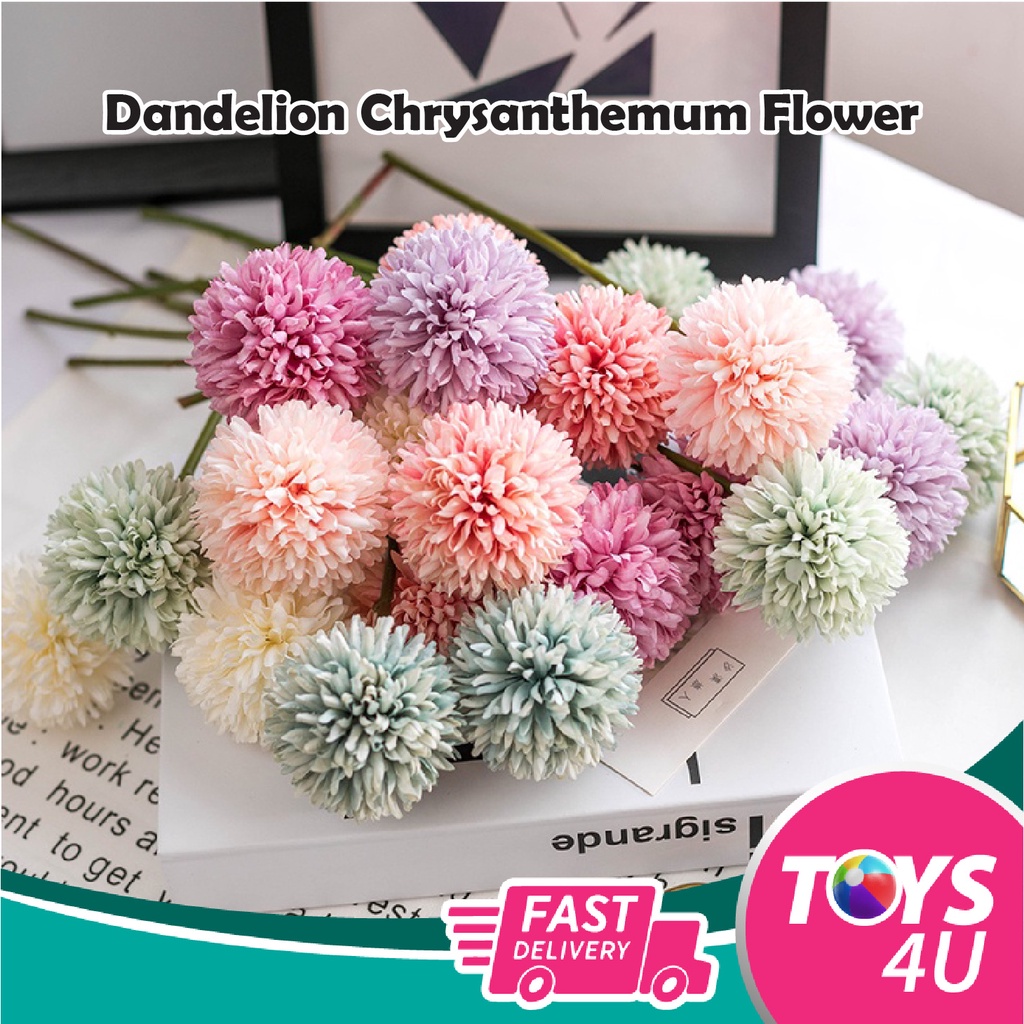 Single Head Dandelion Chrysanthemum Ball Flower 28cm Dandelion Small Ball Bunga Hiasan ...