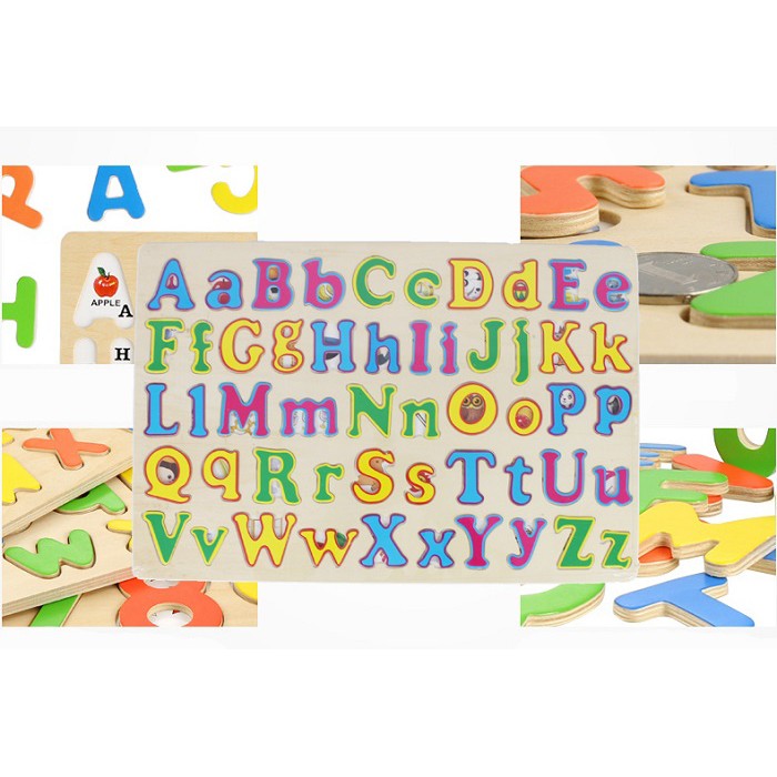 Colorful Wood Alphabet English Letters Wooden Puzzle 52Pcs | Shopee ...