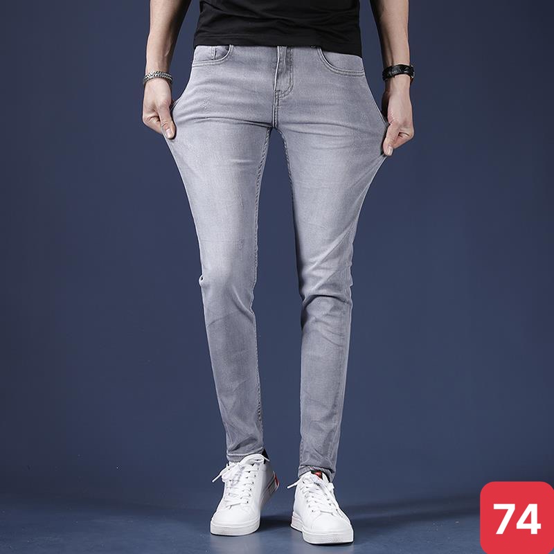 Men's plain light gray jeans with no ripped knees, high quality 4-way ...