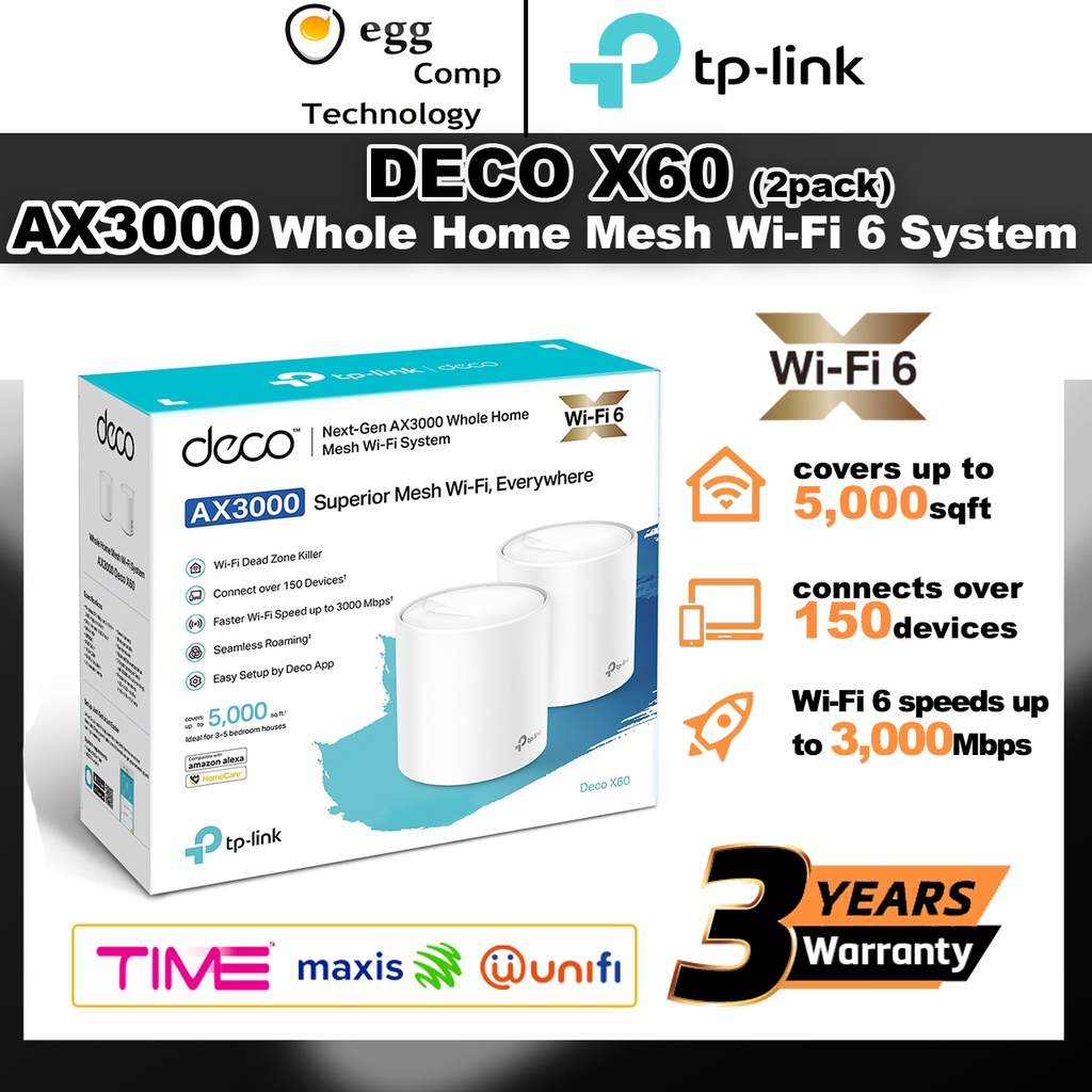 TP-Link Deco X60 (2-Pack) AX3000 Whole Home Mesh WIFI 6 System | Shopee ...