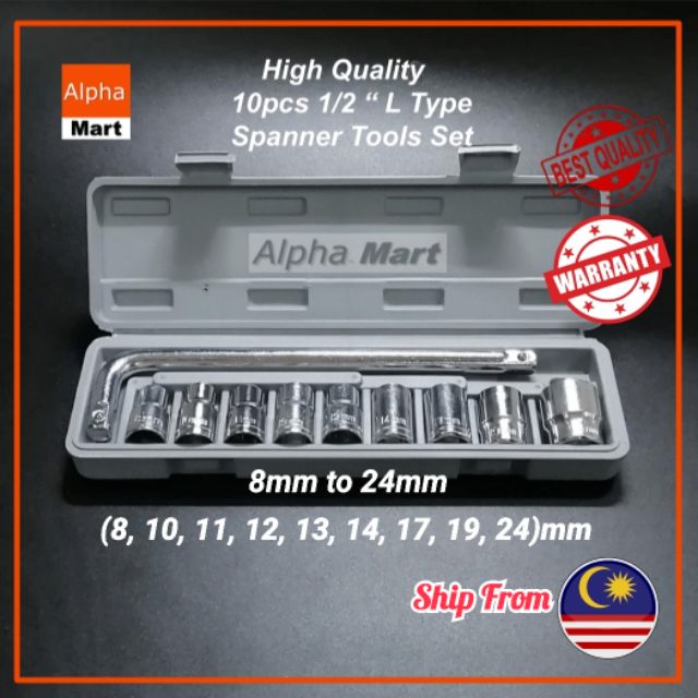 Alpha High Quality 10pcs 1/2" L Type Spanner Box Socket & Spanner ...