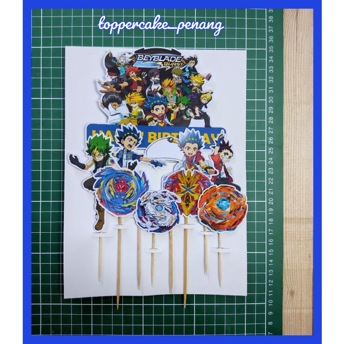 Beyblade Burst Happy Birthday Decoration Set Cake Topper for Birthday ...