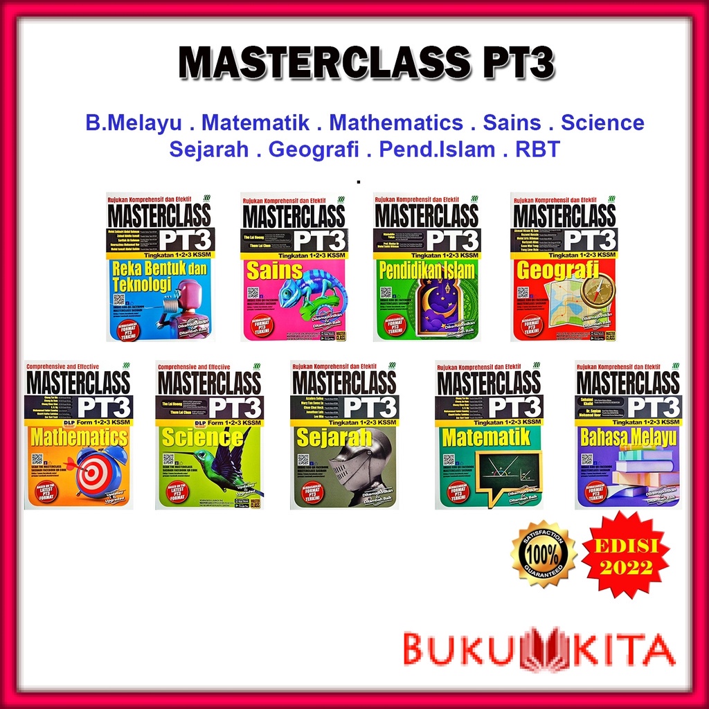 Buku Rujukan: Masterclass PT3 2022 KSSM - B.Melayu / Sains / Matematik ...