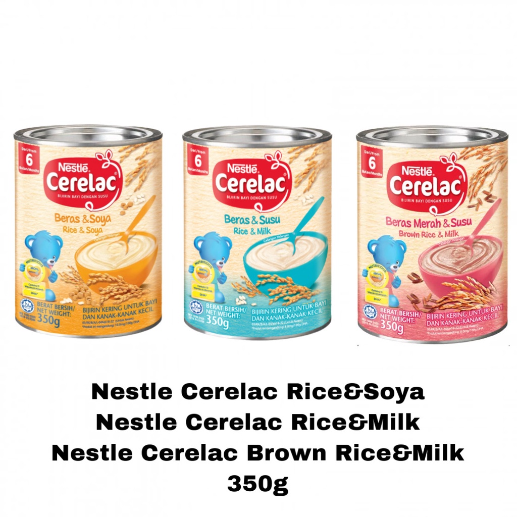 NESTLE CERELAC RICE&MILK / RICE&SOYA / BROWN RICE&MILK 350G | Shopee ...