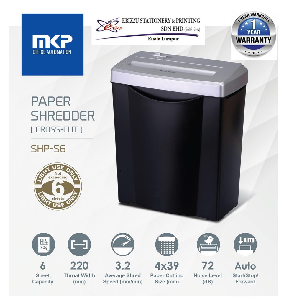 MKP Paper Shredder Cross Cut SHP-S6 (6sheets-14 L) Cross Cut, MESIN ...