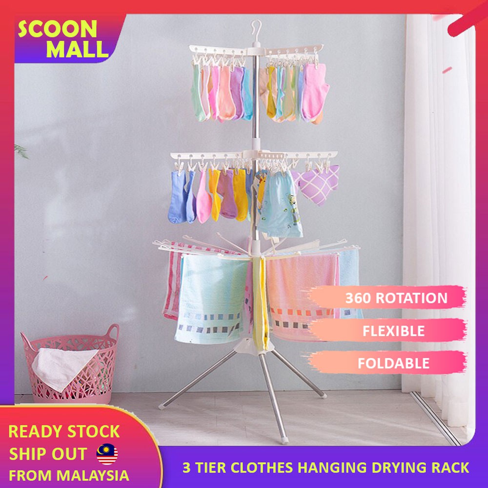 🔥READY STOCK🔥 Hanging Baby Clothes Drying Rack 3 Tier Clothes Socks ...