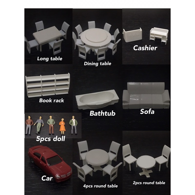 Toy prototype model 1:50 scale DIY模型建筑材料 dining table cashier bathtub ...